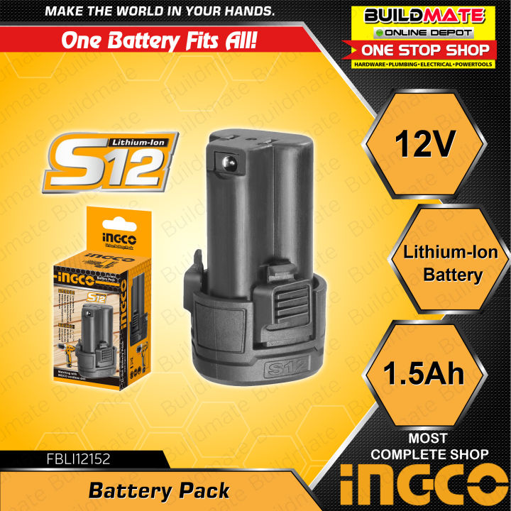 BUILDMATE Ingco Lithium-Ion Battery Pack 12V Compact Battery FBLI12152 ...