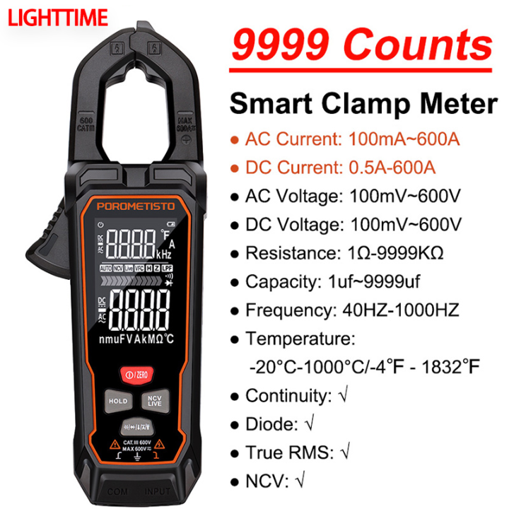 CM01 Large Screen Digital Smart Clamp Meter 9999 Counts AC/DC Voltage ...