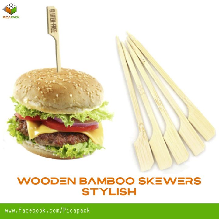 100pcs Wooden Bamboo Skewer Stylish Barbeque BBQ Sticks, Burger Skewers ...