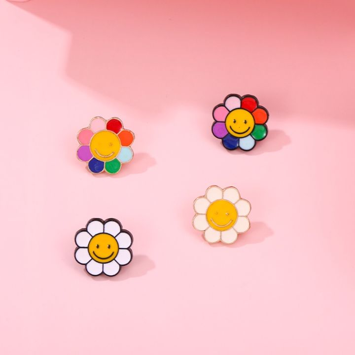 5 Styles Smile Sun Flower Lapel Brooch Colorful Enamel Pin Cute Cartoon ...