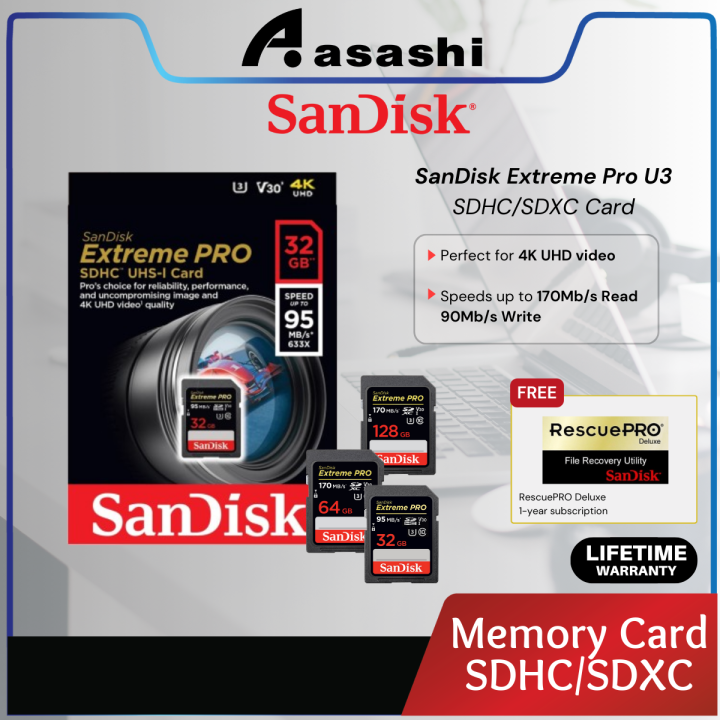 Sandisk Extreme Pro 32GB / 64GB / 128GB / SDHC/SDXC Card (SDSDXXO ...