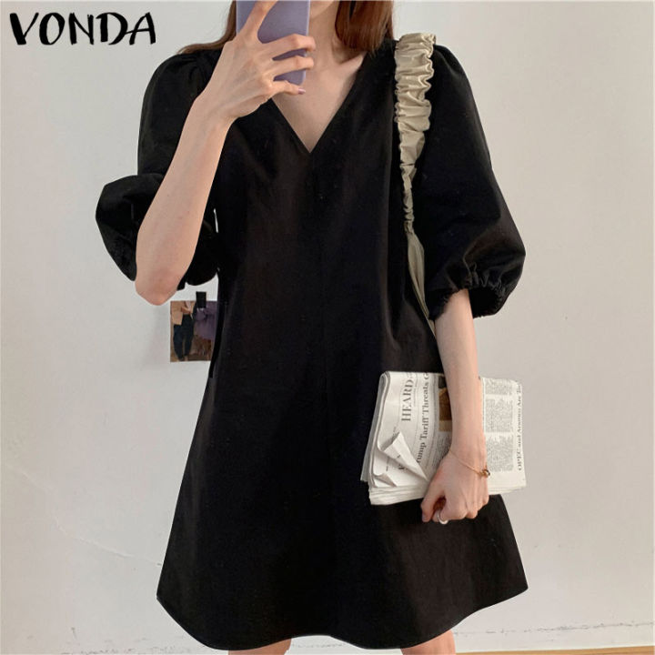 VONDA wanita pakaian baju Elegant V leher Slip pakaian parti Club Baggy ...