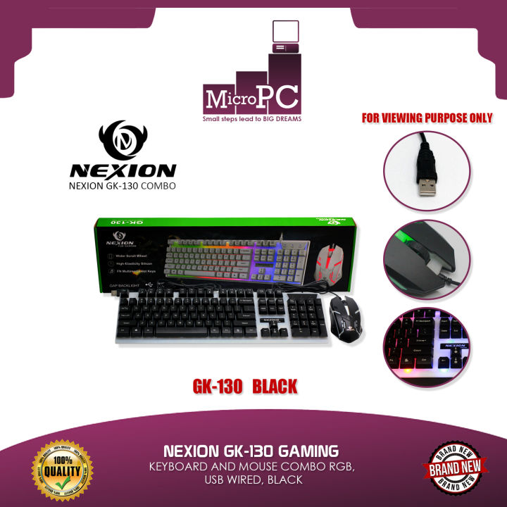 NEXION GK-130 GAMING KEYBOARD AND MOUSE COMBO RGB, USB WIRED, BLACK ...