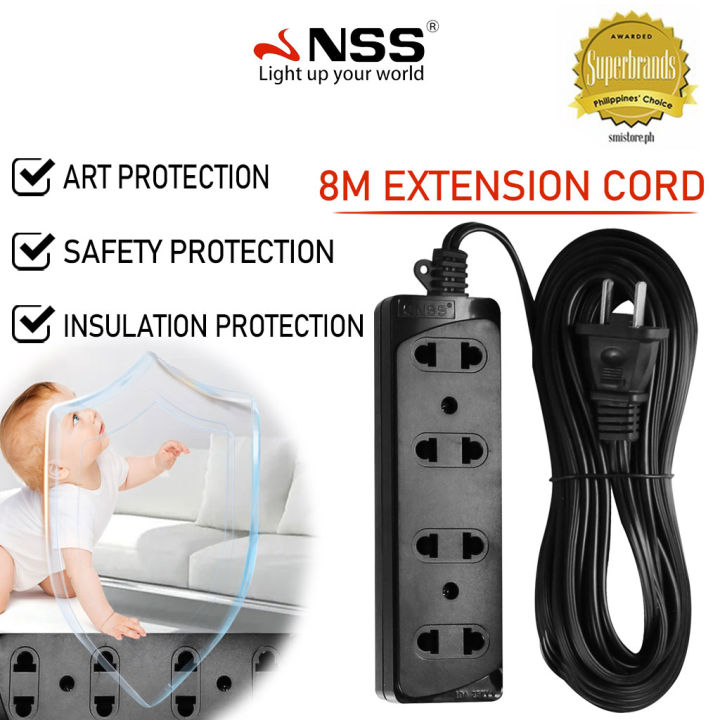 NSS Extension Cord 2 outlet 3/5/8 meter black anti-freezing protection ...