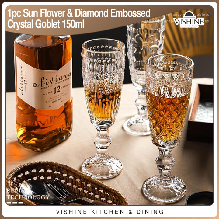 VISHINE 1pc Modern Embossed Crystal Goblet Glassware Sun flower Diamond ...