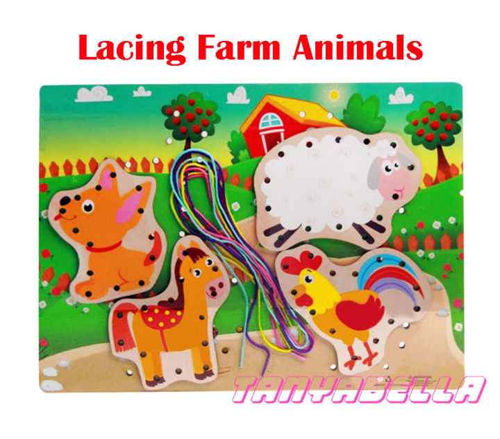 Wooden Lacing Threading Animals Transportation Clothes Shoes Peg Puzzle ...