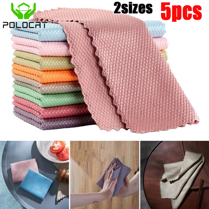 1/5pcs Fish Scale Dishcloths Kitchen Super Absorbent Oil-proof Washing ...