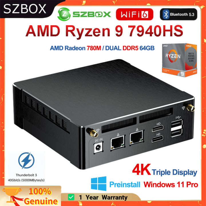 SZBOX Mini PC AMD Ryzen 9 7940HS 64G DDR5 RAM 4T PCIE4.0 SSD Dual LAN 2 ...