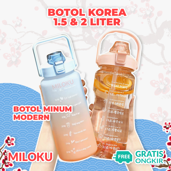 Miloku Botol Air Minum Straw Gradasi Bening Korea Viral Gradient 2000 mL 2 Liter Dan 1500 mL 1,5 ...