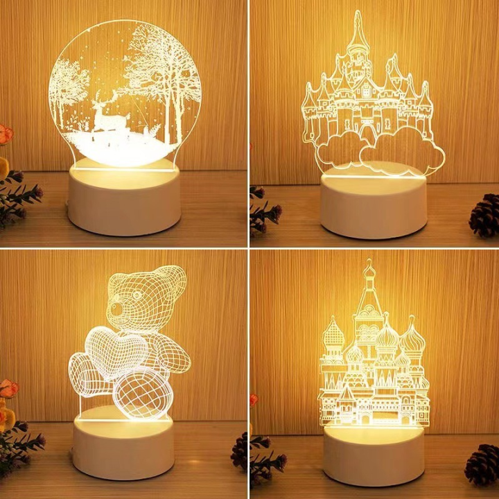 Tricolor Lamp 3D Acrylic Night Light USB LED Table Desk Bedroom Decor ...