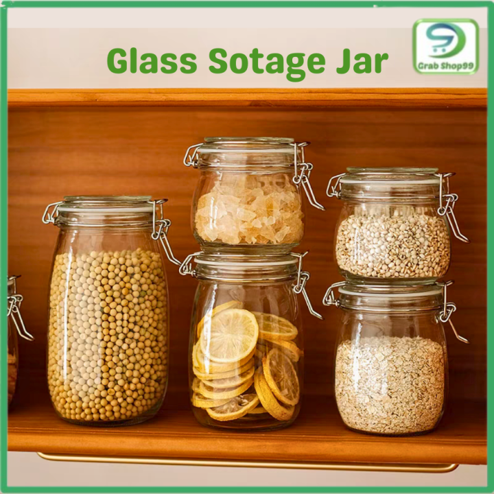 Balang Kaca Kedap Udara Berpenutup Clear Glass Canister Jar Air-tight ...