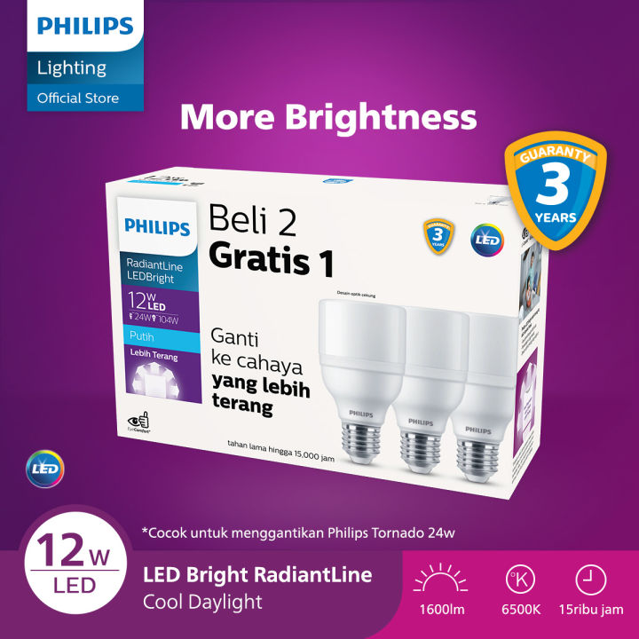 Philips Lampu LED Radiantline Mutlipack LEDBright 12W 6500K Putih ...