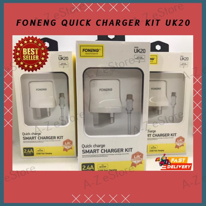 Original_FONENG UK20 Quick Charge 2 USB Smart Charger Kit 2.4A - Micro ...