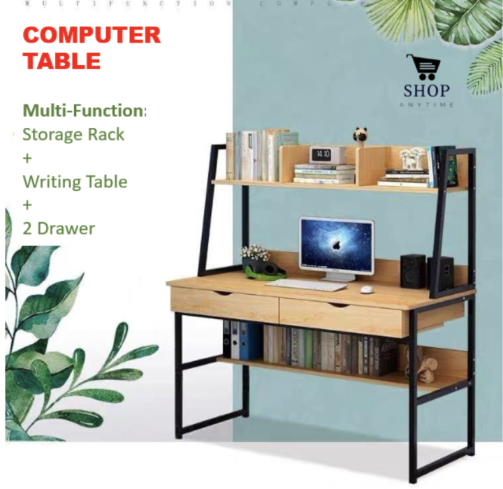 Computer table with Rack & Drawer | L120cm Writing Table | Study Table ...