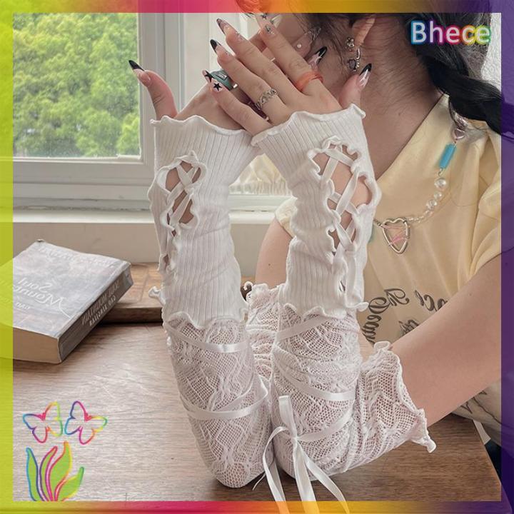 Bhece ปลอกแขนเซ็กซี่แบบผูกเชือกสำหรับผู้หญิงถุงมือกันแดดแบบผูกเชือกแบบ ...