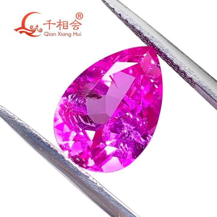 Pear shape natural cut synthetic ruby stone 2# rose red color with ...