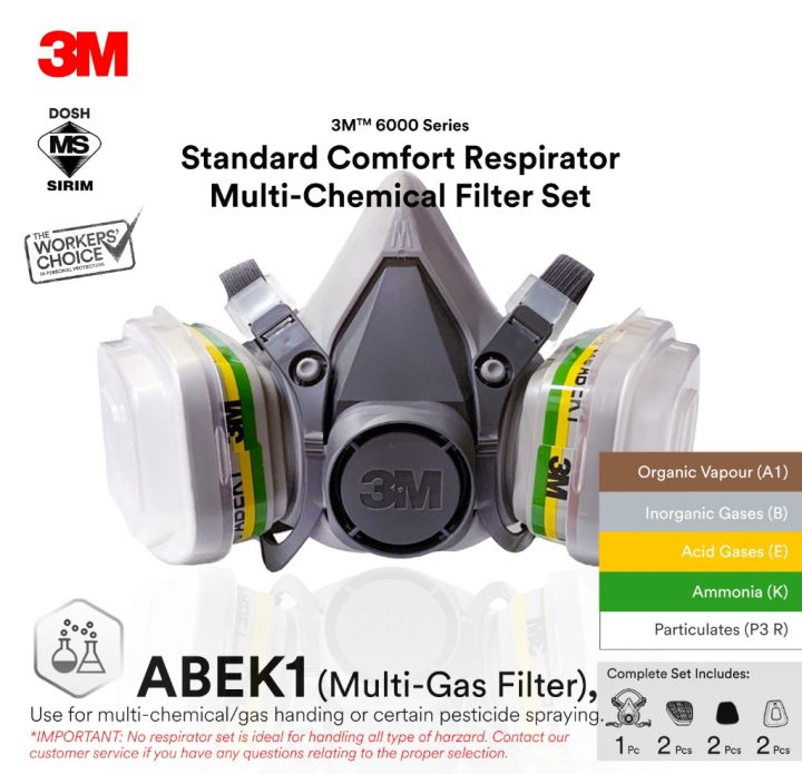 3M 6000 Series Full Set Half Facepiece Respirator Mask Particulate Vapor Multi Gas Cartridge ...