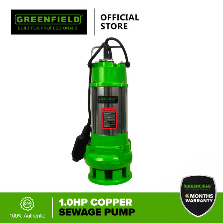 Greenfield Submersible Sewage Pump 1.0HP Copper 6.0m Wire 2" - Water ...