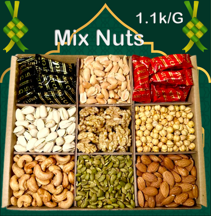 Mix Nuts gift box 6 in1 cashew ,pistachio ,almond , dried fog , Apricot ...