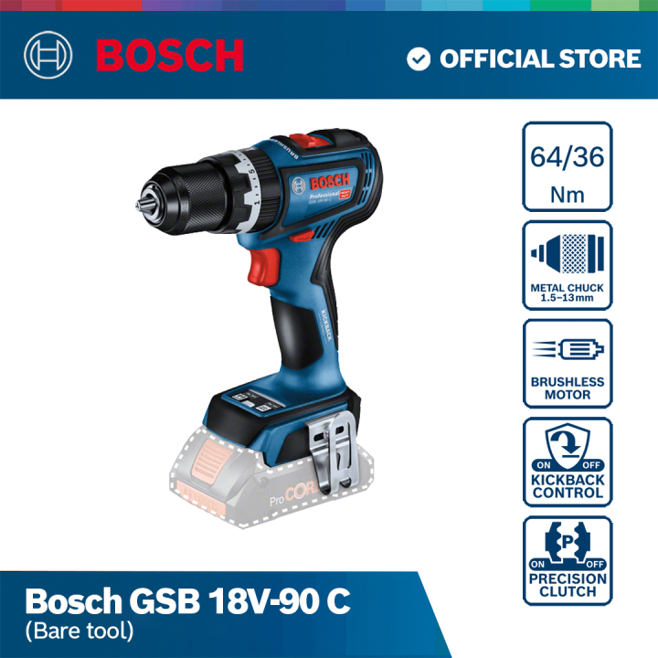 Bosch GSB 18V-90 C Cordless Combi Impact Drill (Bare tool) with Hammer Function - Power Tool ...
