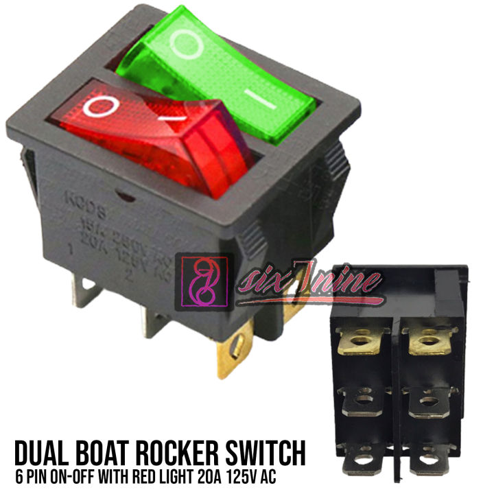 Boat Rocker Switch 2-Pack Red Illuminated Es - 6 Pin, Double 2 Position ...