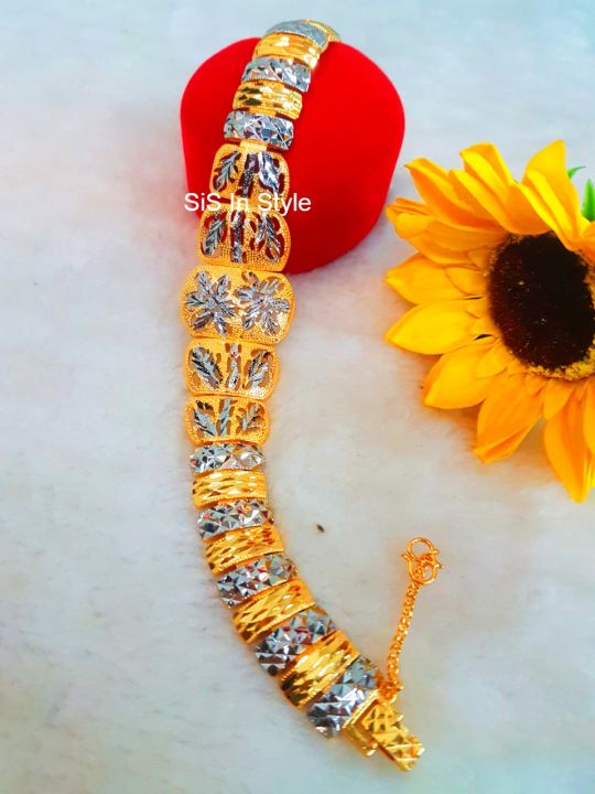 Cop ⑨①⑥ Emas Korea 24K Rantai Tangan Pulut Dakap BATIK Lebar 1.4cm - 2 ...
