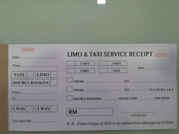 Taxi Receipt /Teksi Resit / MYTAXI / LIMO | Lazada
