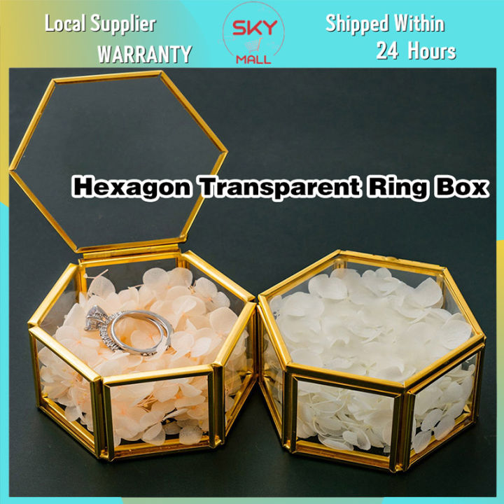 Transparent Ring Box Clear Glass Jewelry Box Hexagon Jewelry Display ...