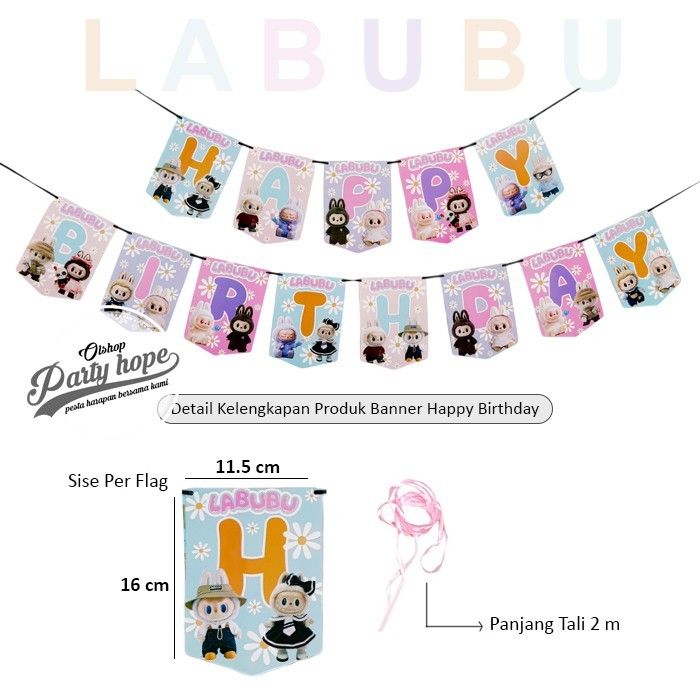 Banner Ultah Tema Labubu / Banner HBD Labubu / Bunting Flag Hbd Labubu ...
