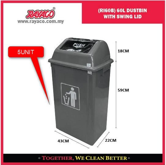 Rayaco Swing Top Dustbin With Lid 60L Garbage Bin | Trash cans ...