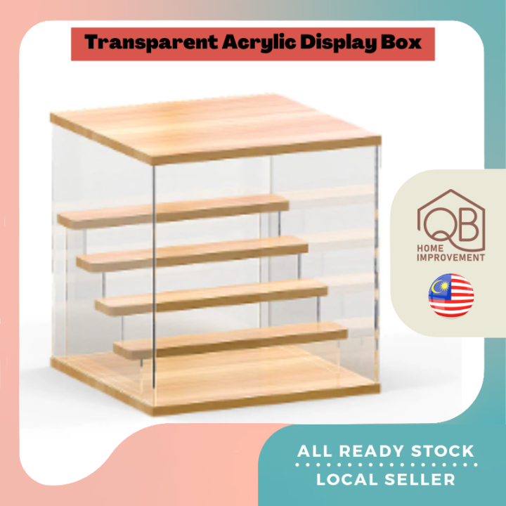 Transparent Acrylic Display Box with Wooden Top Base Dust Proof Acrylic ...