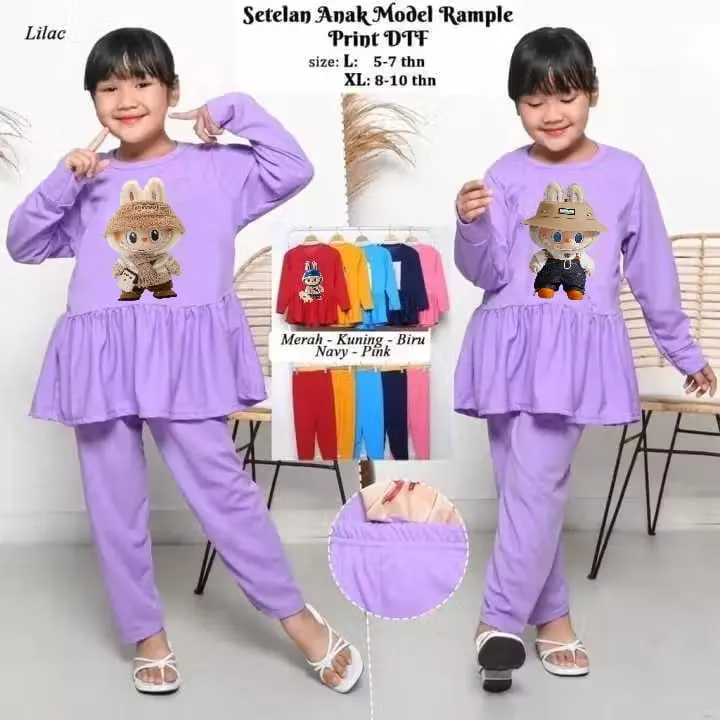 Setelan Tunik Rampel Anak Perempuan Viral Kekinian Labubu Usia Anak 5 ...