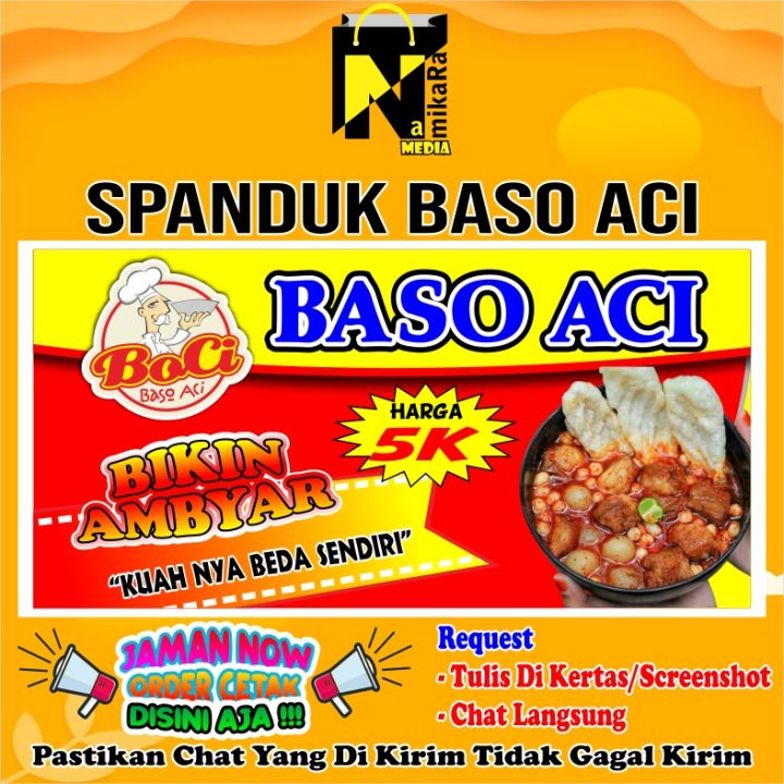 SPANDUK BANNER BASO ACI ukuran 160x60 & custom / banner makanan Bakso ...