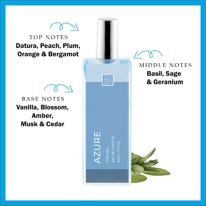 AZURE 50ml- Long-lasting Fruity Fresh Fragrance Zen Zest Oil-Based Eau ...