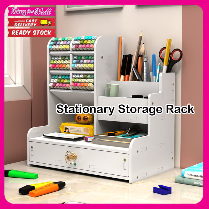 Wooden Stationary Storage Rack Pen Holder Box Rak Alat Tulis Rak Pen ...