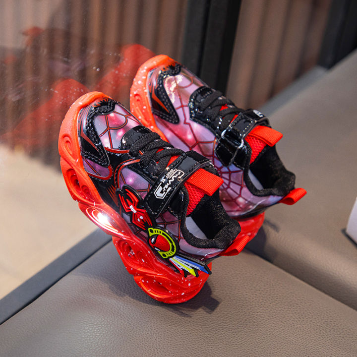 【On Hand】 Spiderman Shoes For Kids Boys LED Shoes With Lights Rubber ...