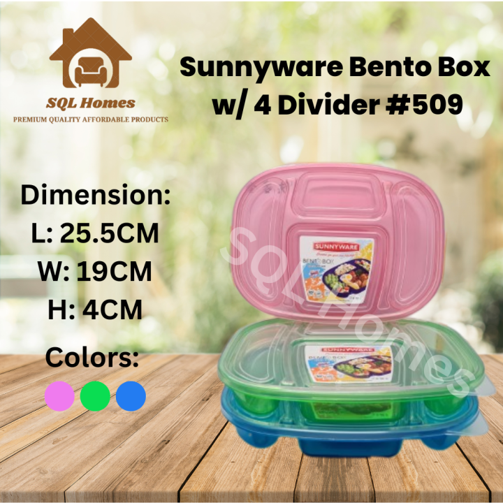 Sunnyware Bento Box w/ 4 Divider | Muti-Color | Durable | #509 | Lazada PH