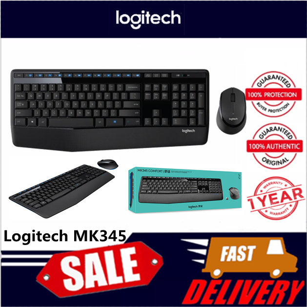 Logitech MK345 Wireless Keyboard and Mouse Combo Full-size with extra ...