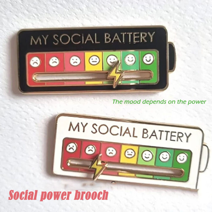 Power Mood Badge Lightning Swipe My Social Battery เข็มกลัด Cloud Metal ...