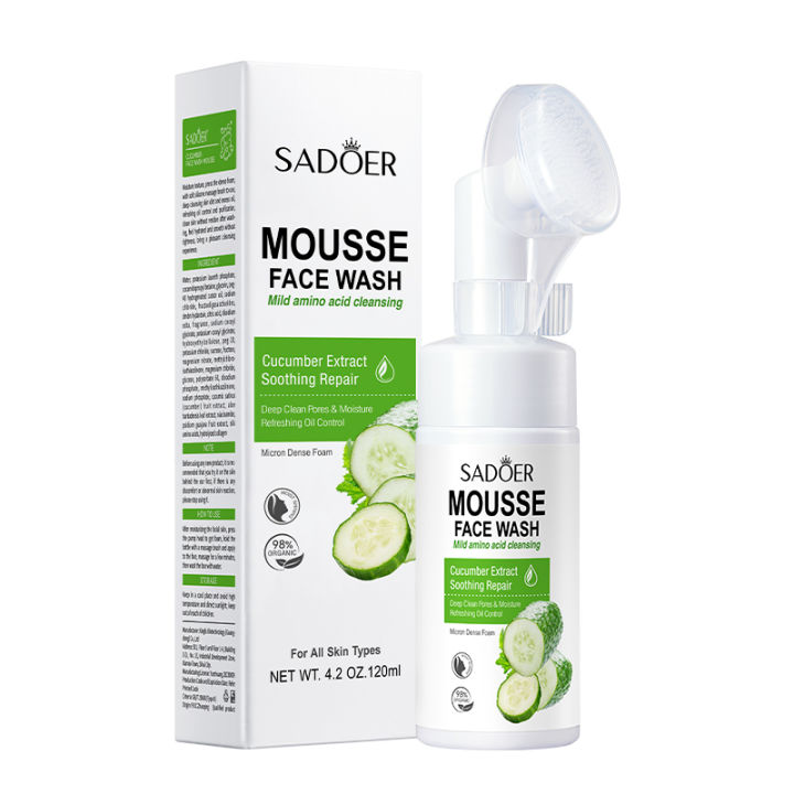 ROREC SADOER Cucumber Mousse Face Wash Amino Acid Deep Clean Pores Moisturizing Foam Cleanser ...