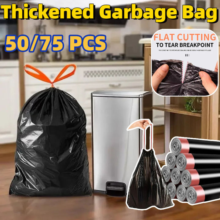 Heavy Duty Black Thicken Drawstring Garbage Bags Disposable Household ...