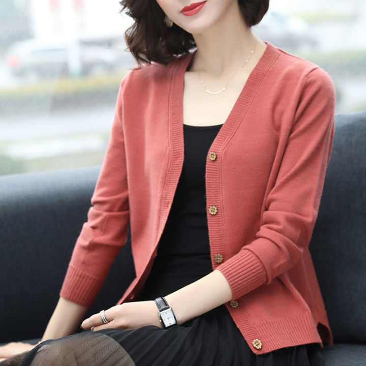 Women's New Korean Tops Loose V-Neck Cardigan Sweaters Short Versatile ...