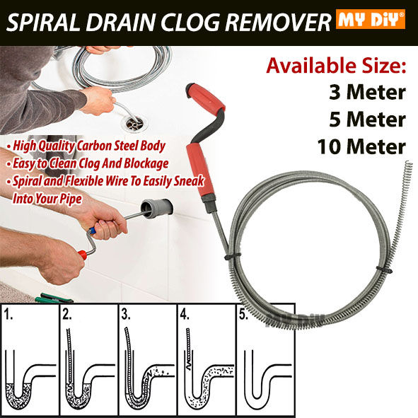 MYDIYHOMEDEPOT - Clog Free Spring Set Spiral Pipe Cleaning Rod Sink ...