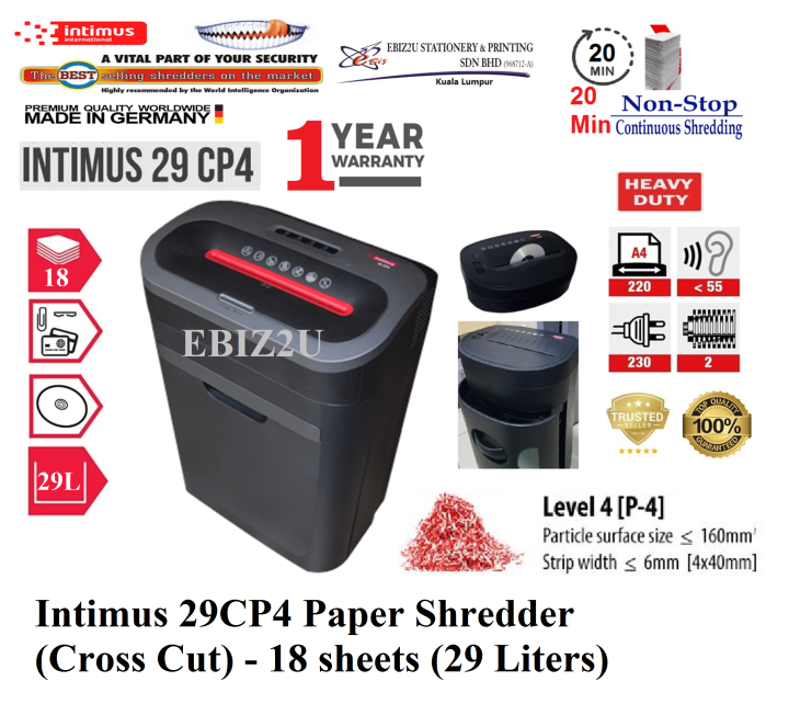 Intimus 29CP4 Paper Shredder (Cross Cut) - 18 sheets (29 Liters) Cross ...