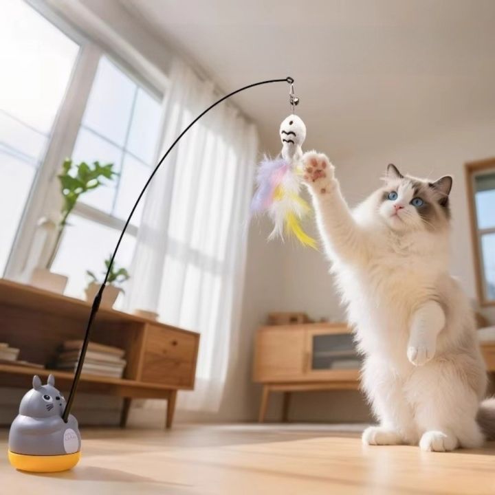 GOODOO ลวดเหล็ก ไม้ของเล่นแมว 360 ° หมุน ไม้ยาว ของเล่นตกปลาสำหรับลูก ...