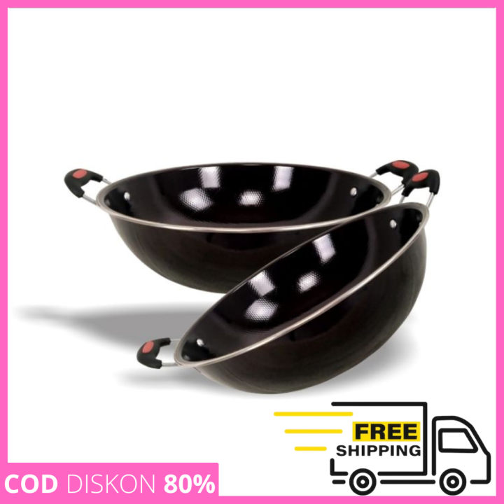 Wajan Panci Enamel Kuping Anti Lengket 32 cm Penggorengan Warna Hitam ...