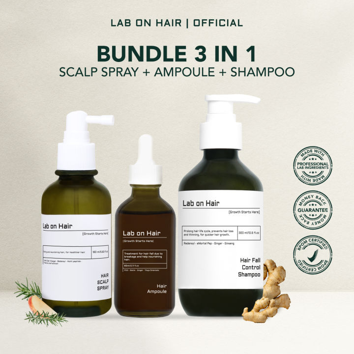 Lab On Hair Bundle 3in1 Anti Hair Fall Shampoo + Scalp Spray + Ampoule ...
