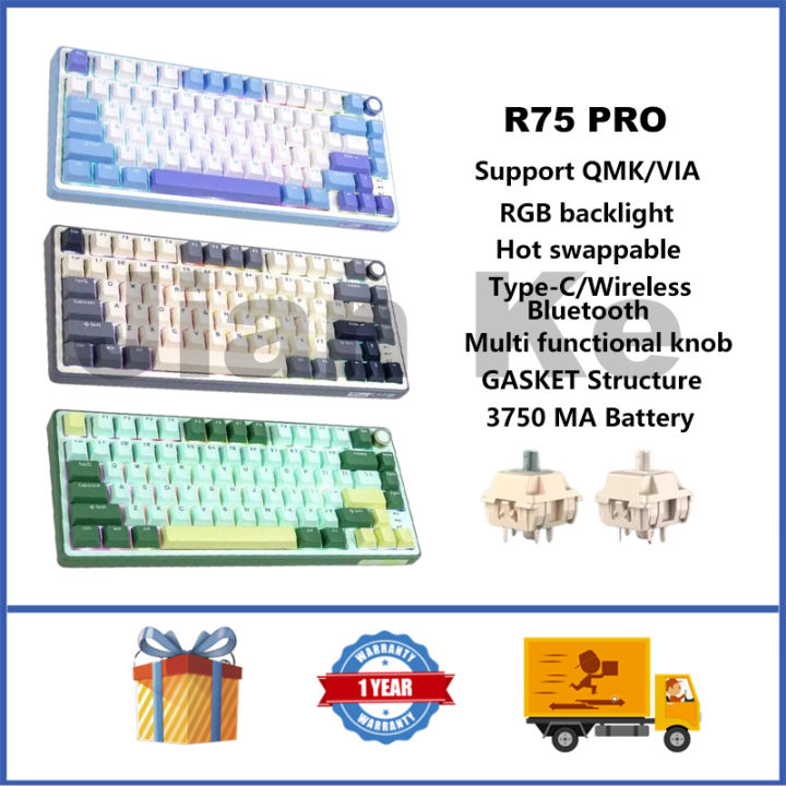 RK Royal Kluge R75 PRO Wireless Mechanical Keyboard 75% Hot swappable ...