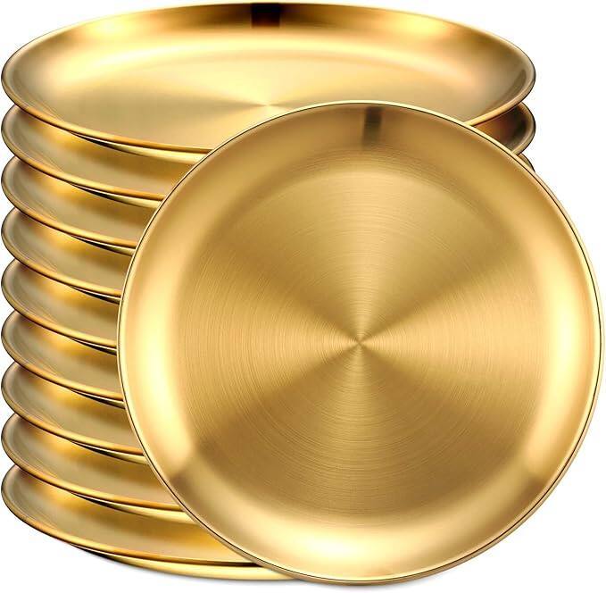 Plate Set Round Plates Stainless Steel Serving Plate Unbreakable Dinner ...
