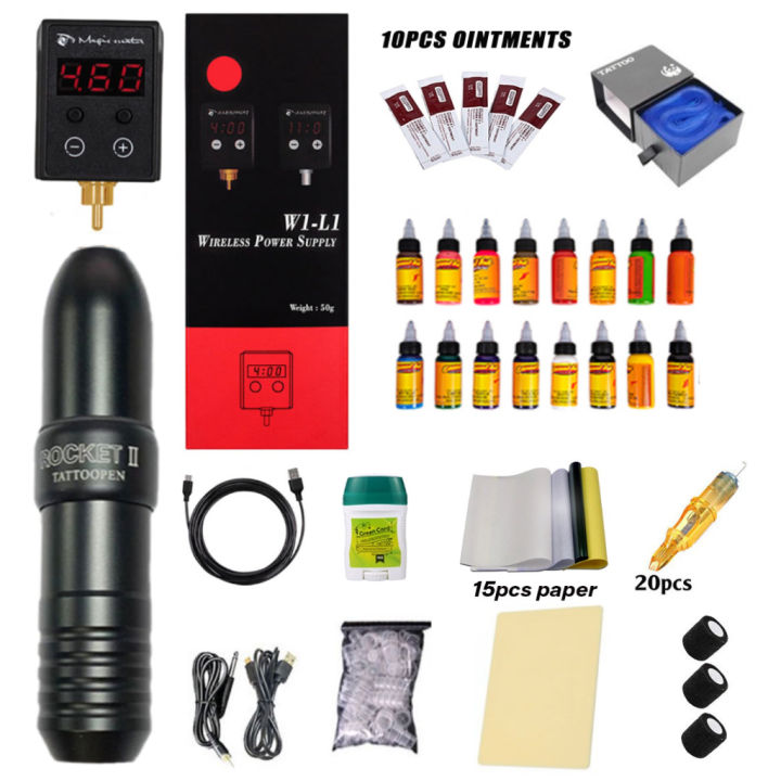 Rocket V8 Tattoo Powerful Tattoo Machine Full Set Wireless Power Supply ...